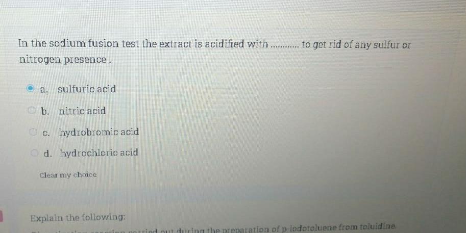 Solved In the sodium fusion test the extract is acidified | Chegg.com