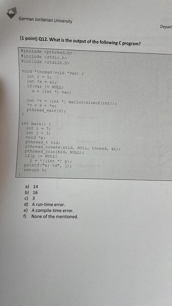 Solved German Jordanian UniversityDepart(1 ﻿point) ﻿Q12. | Chegg.com
