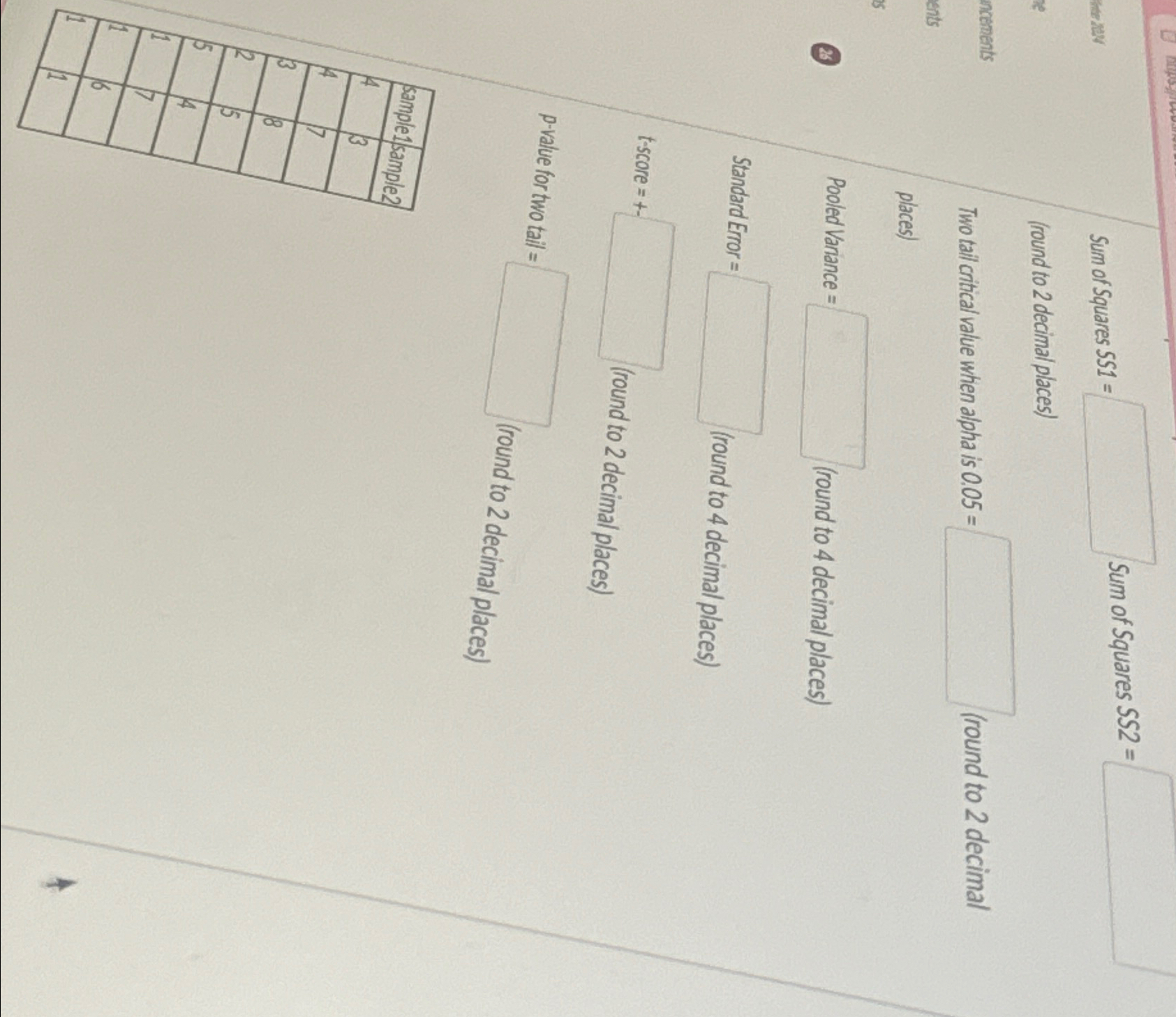 Sum of Squares 551=\\nSum of Squares SS2 =\\n(round | Chegg.com
