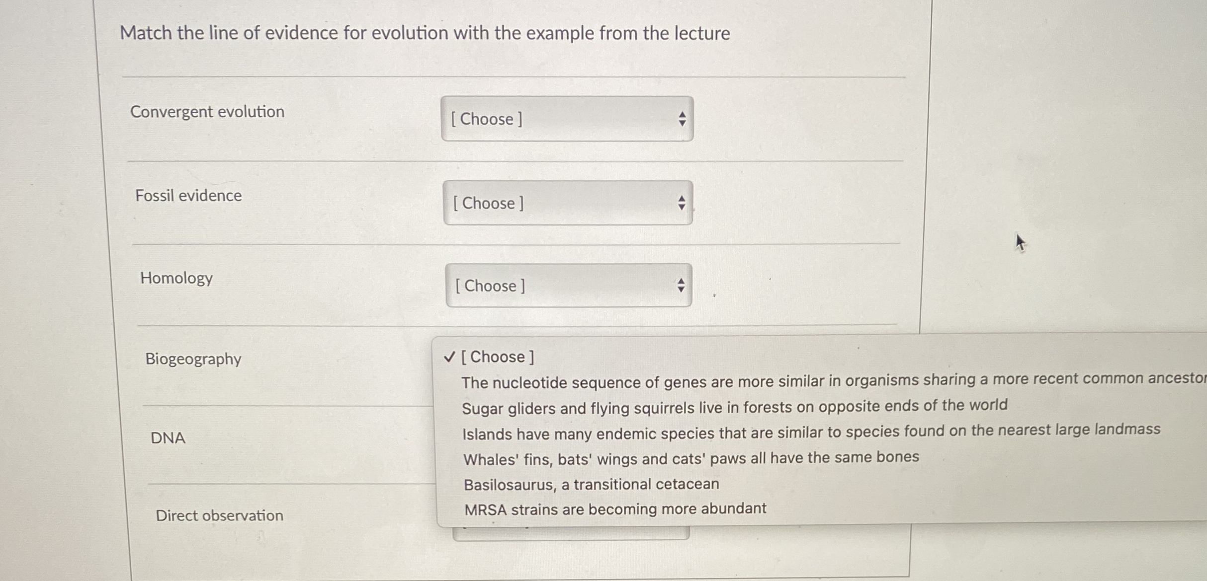High Quality SOLUTION Match the line of evidence for evolution with the | Chegg.com