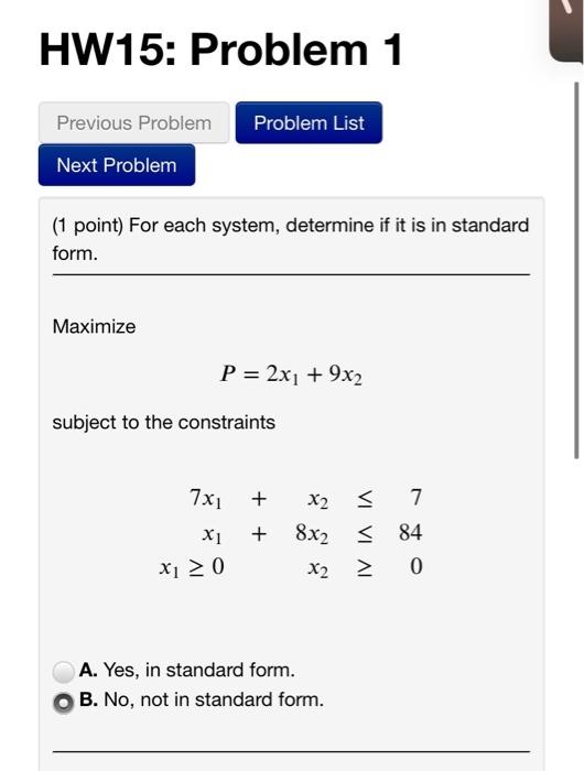 Solved Hw15 Problem 1 Problem List Previous Problem Next 