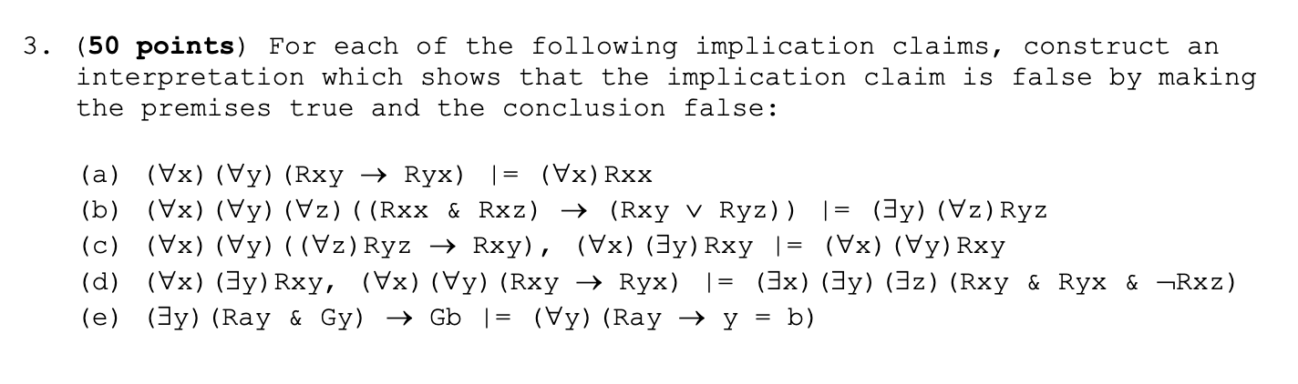 Solved (50 ﻿points) ﻿For each of the following implication | Chegg.com