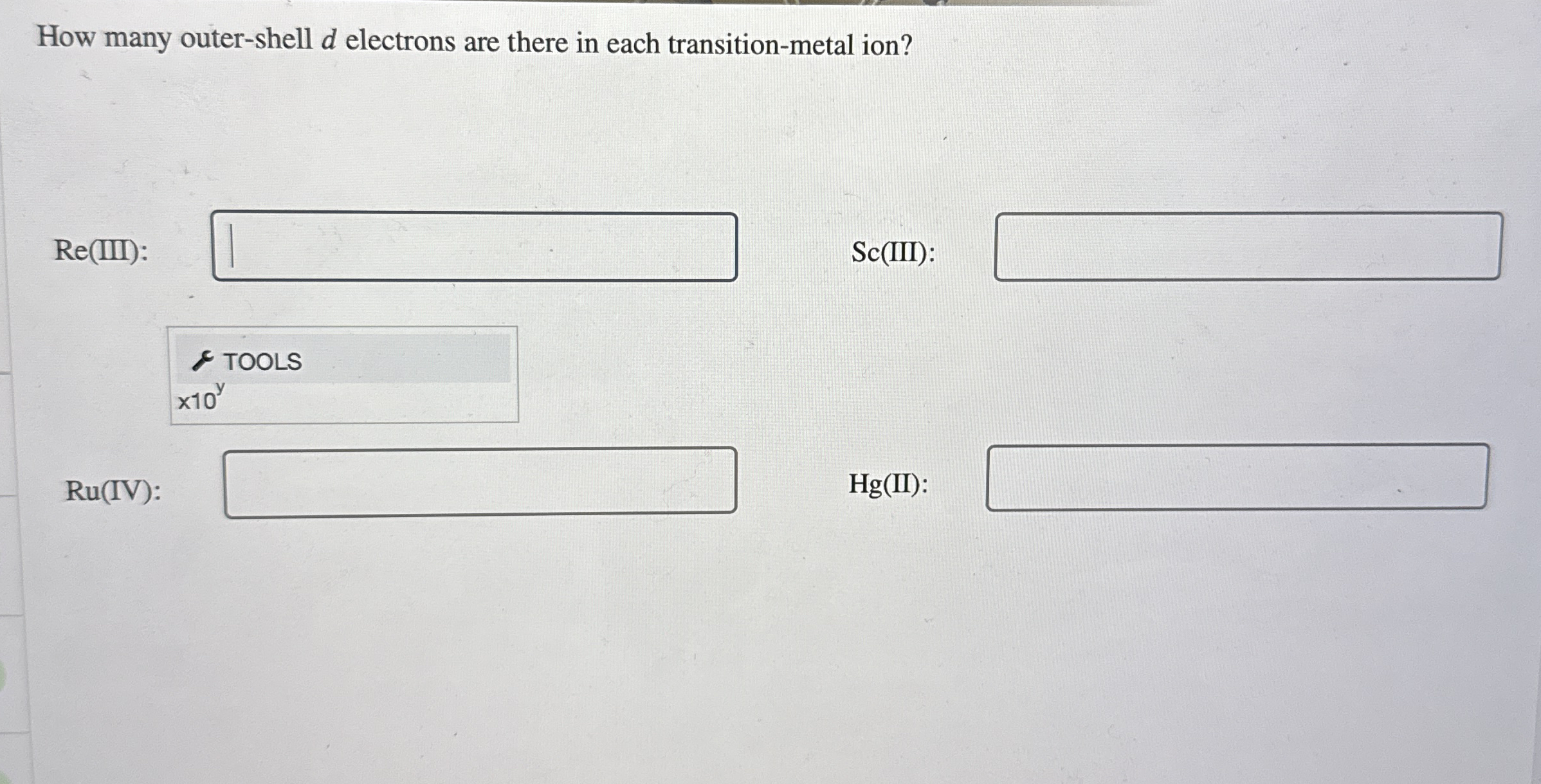 Solved How many outer-shell d ﻿electrons are there in each | Chegg.com