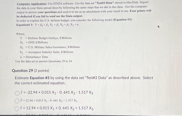Computer Application: Use STATA software. Use the | Chegg.com