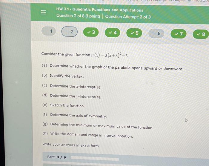 Solved ||| 1 HW 3.1 - Quadratic Functions and Applications | Chegg.com