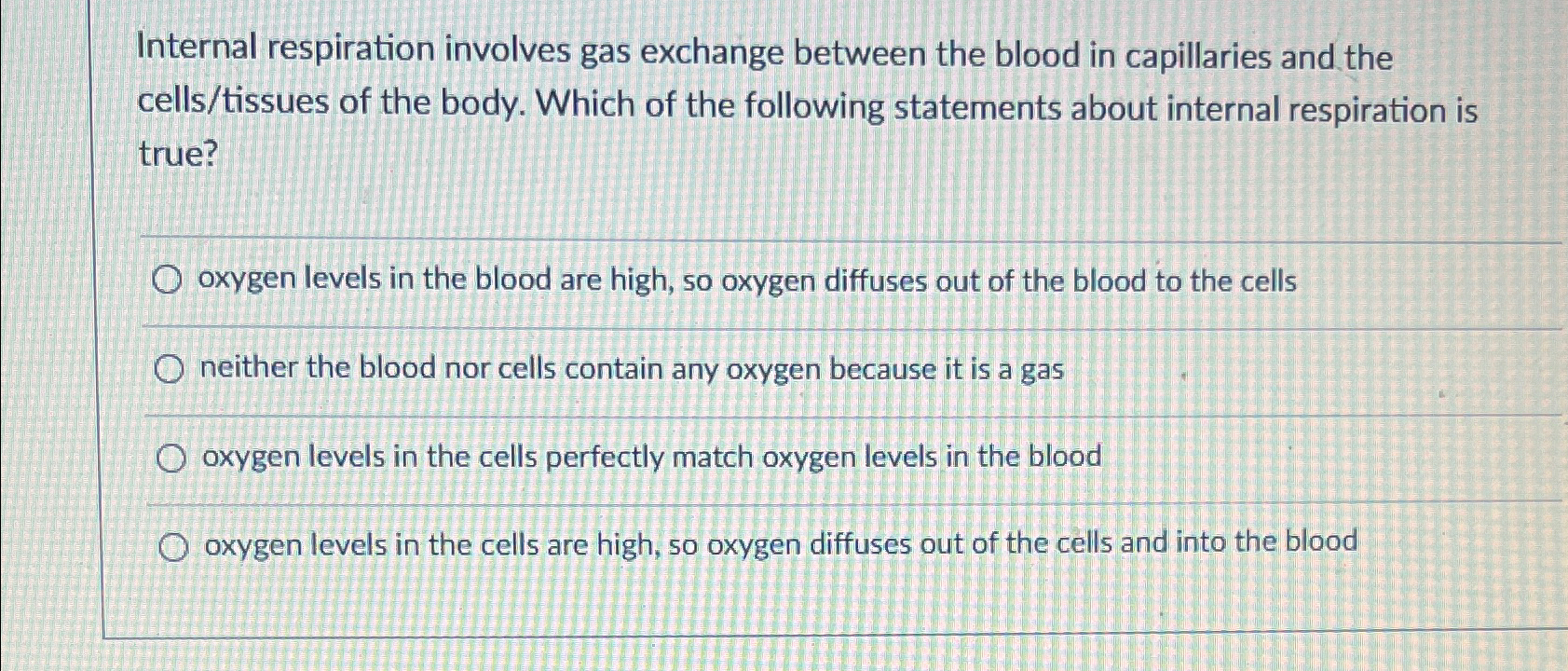 Internal respiration involves gas exchange between | Chegg.com