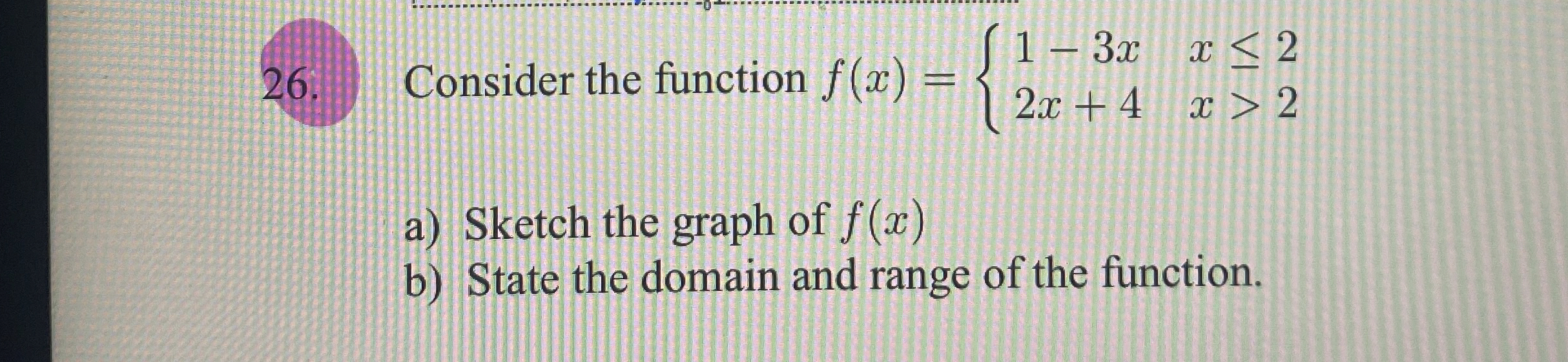 Solved Consider the function f(x)={1-3x,x≤22x+4,x>2a) | Chegg.com