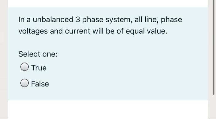Solved In a unbalanced 3 phase system, all line, phase | Chegg.com