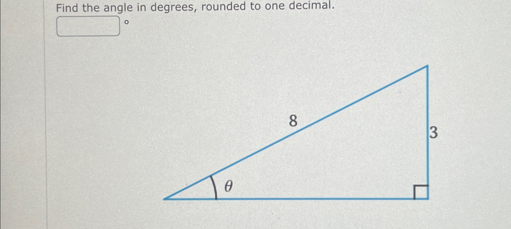 Solved Find the angle in degrees, rounded to one decimal. | Chegg.com
