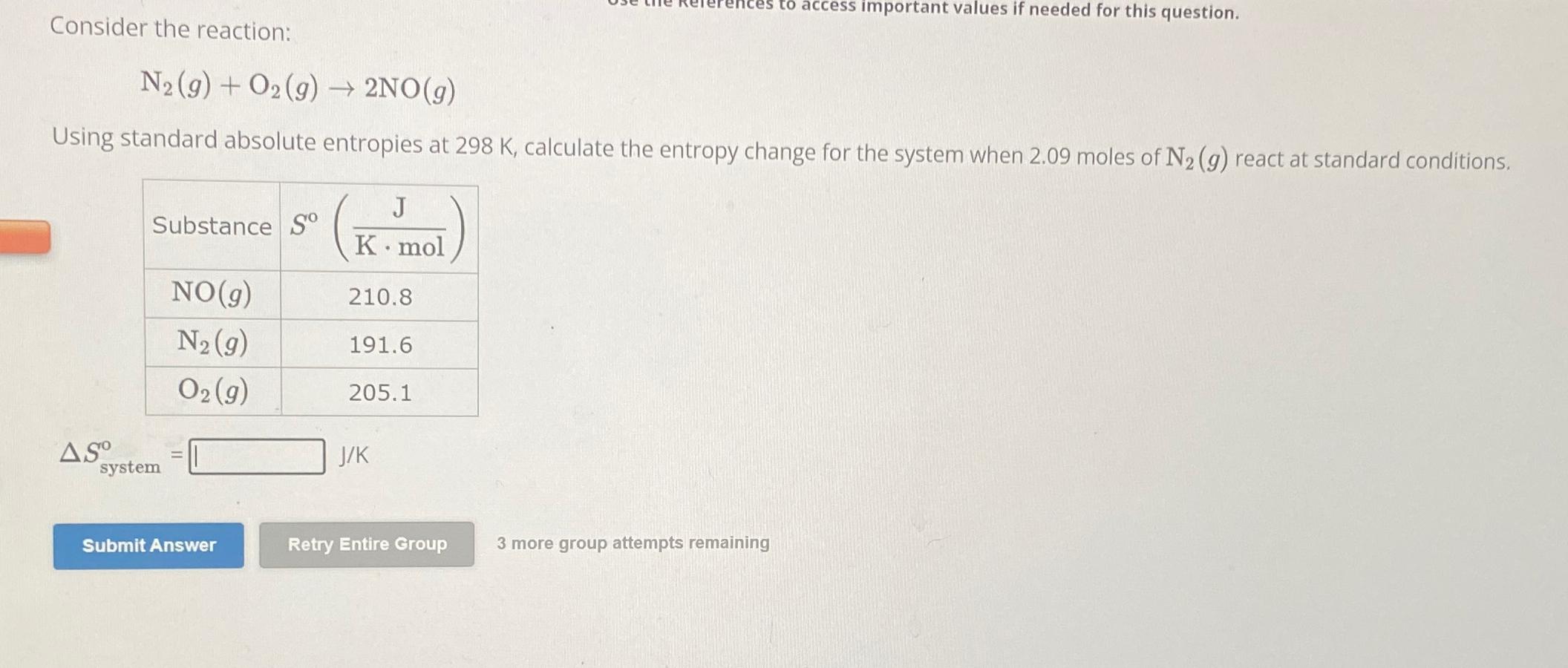 Solved Consider The Reaction N2 G O2 G →2no G Using