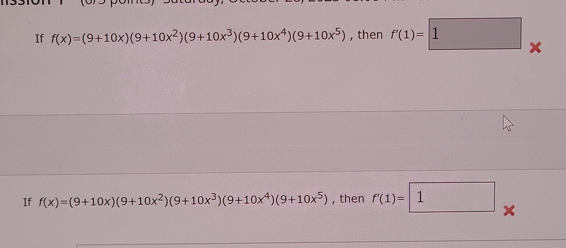 Solved If F x 9 10x 9 10x2 9 10x3 9 10x4 9 10x5 Then Chegg