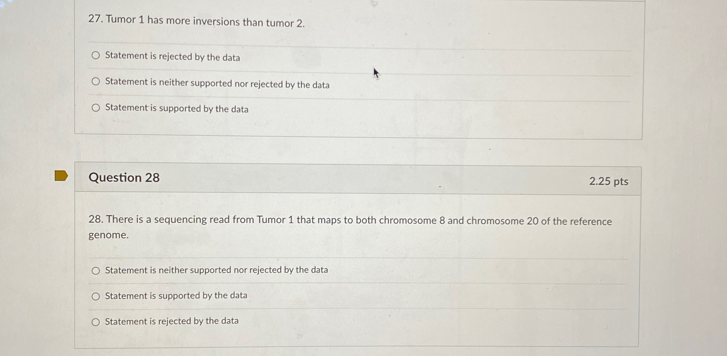 Solved Tumor 1 ﻿has more inversions than tumor 2 .Statement | Chegg.com