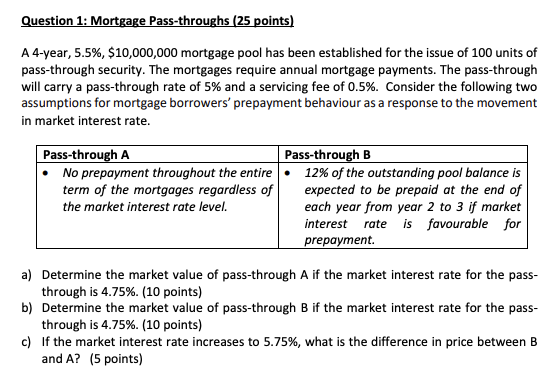 Solved Question 1: Mortgage Pass-throughs (25 ﻿points)A | Chegg.com