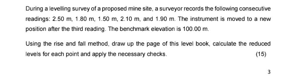 Solved During a levelling survey of a proposed mine site, a | Chegg.com
