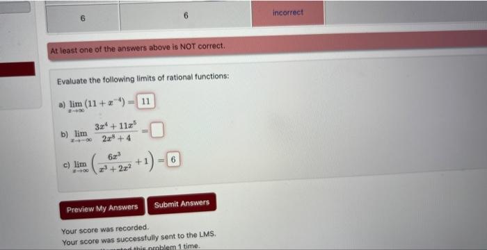 Solved Evaluate the following limits of rational functions: | Chegg.com