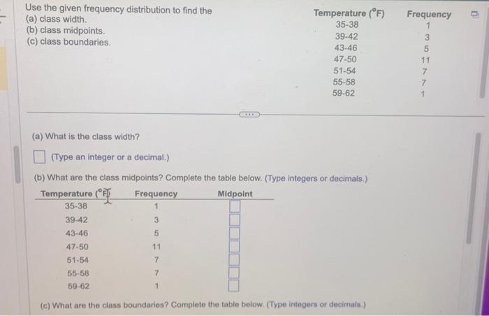 Solved (a) What is the class width? (Type an integer or a | Chegg.com