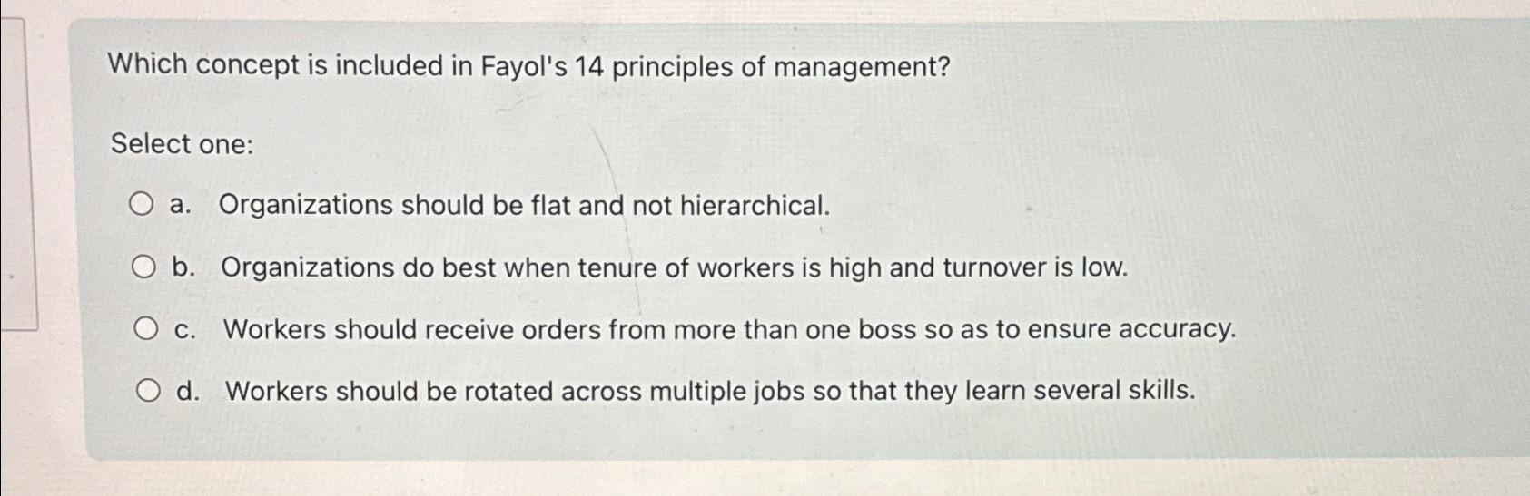 Solved Which concept is included in Fayol's 14 ﻿principles | Chegg.com