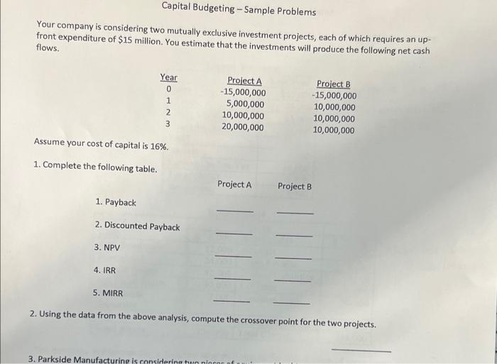 Solved Please show me step by step on how to compute pyback | Chegg.com