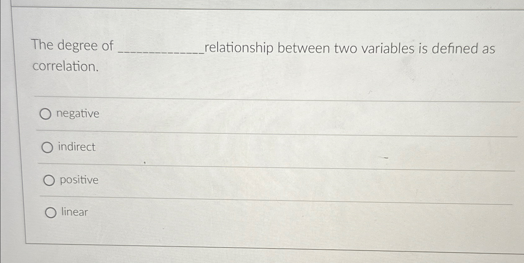 Solved The degree of Blank relationship between two | Chegg.com