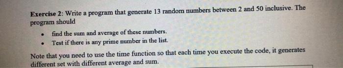 Solved Exercise 2: Write a program that generate 13 random | Chegg.com