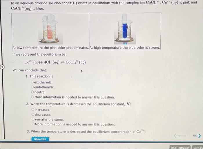 Solved In an aqueous chloride solution cobalt(II) exists in | Chegg.com