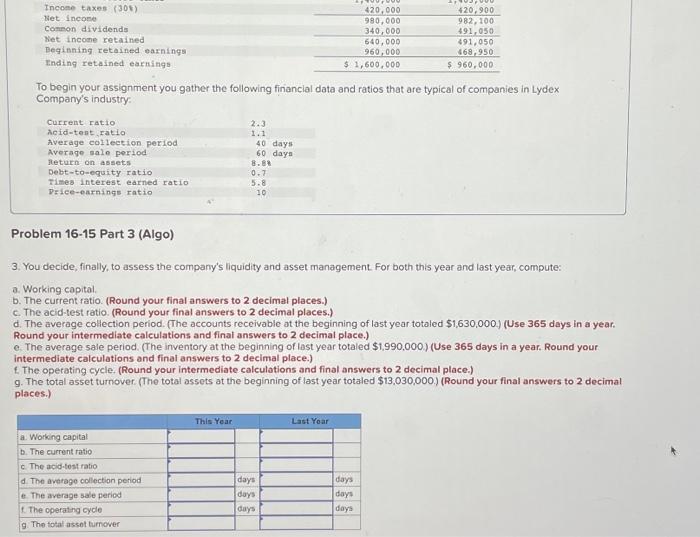 Solved Required information Problem 16-15 (Algo) | Chegg.com Solved Required information Problem 16-15 (Algo) | Chegg.com