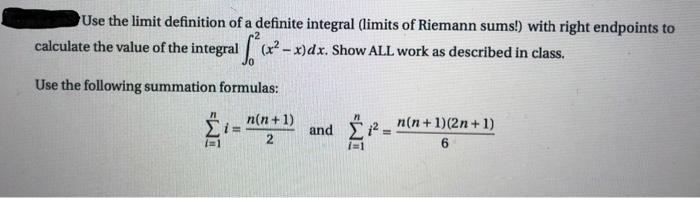 Solved Use the limit definition of a definite integral | Chegg.com
