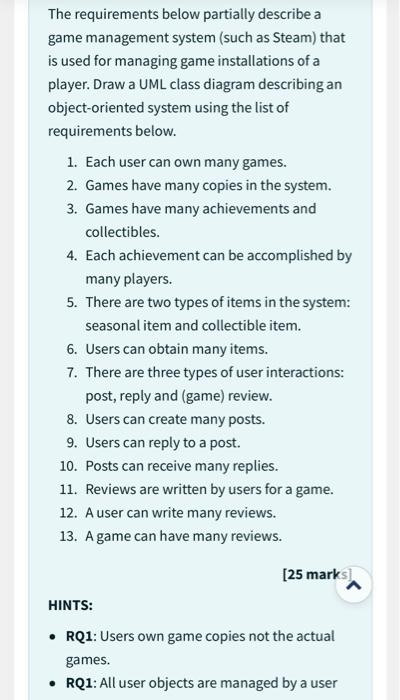 Solved game management system (such as Steam) that is used | Chegg.com