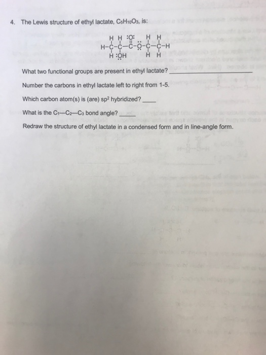 Solved 4. The Lewis structure of ethyl lactate, CsH100s, is: | Chegg.com