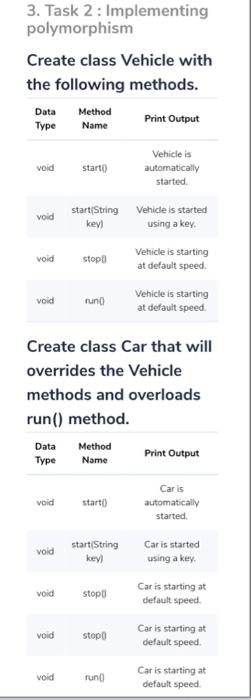 Solved 3. Task 2: Implementing polymorphism Create class | Chegg.com