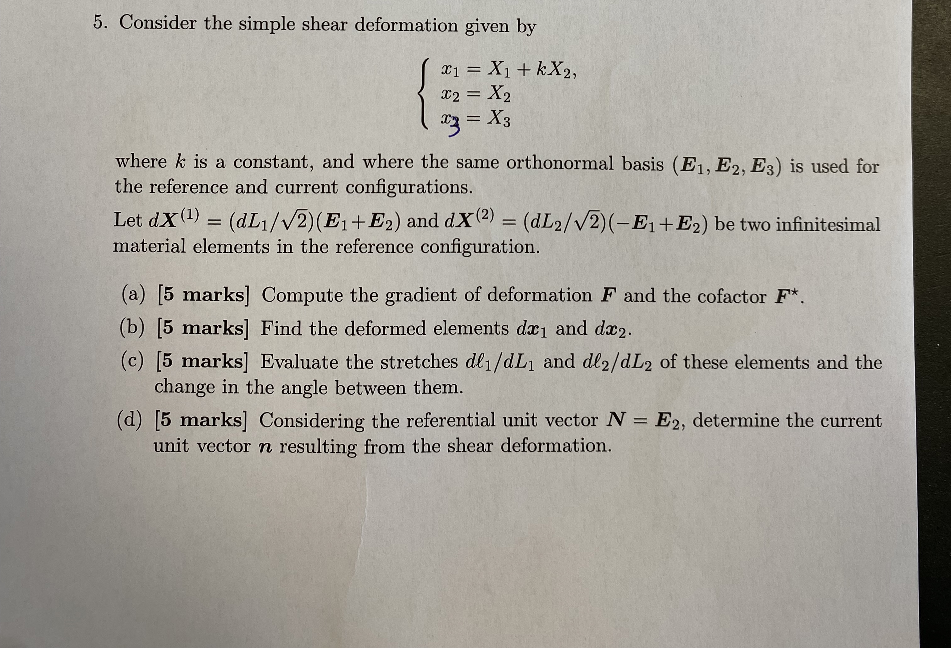 Solved Consider the simple shear deformation given | Chegg.com