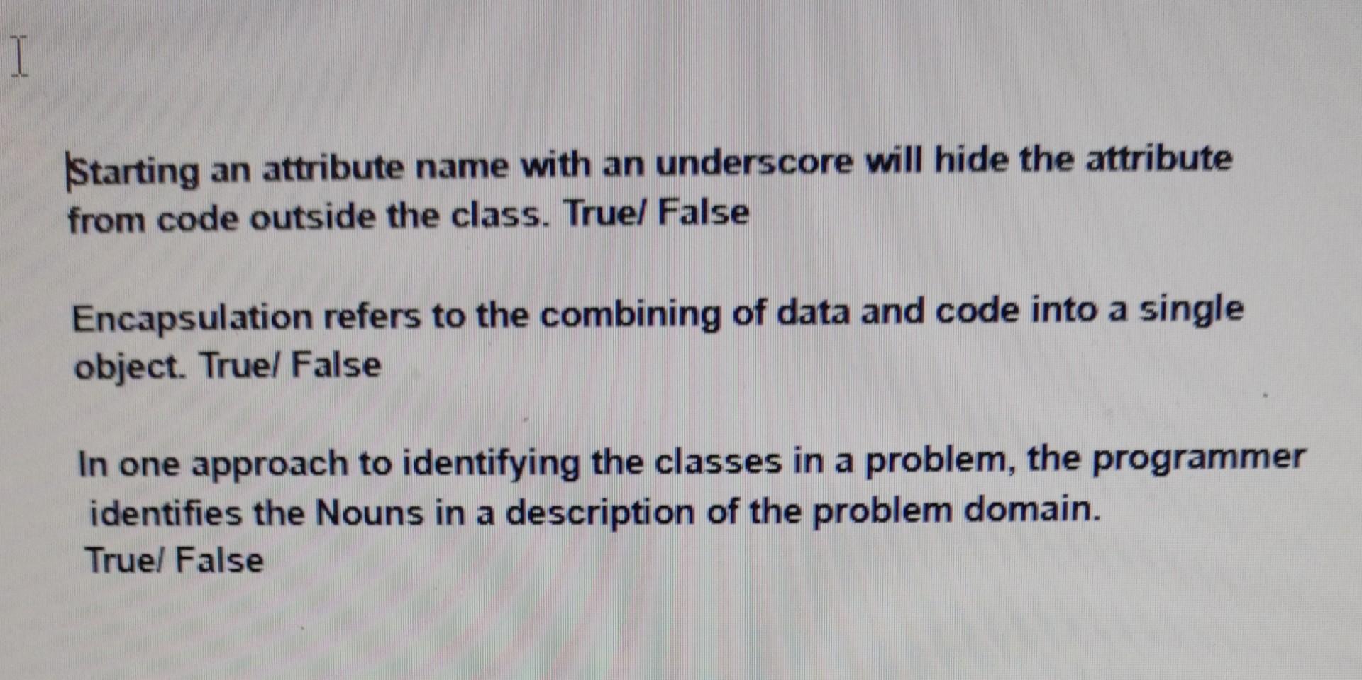 Solved Starting an attribute name with an underscore will | Chegg.com