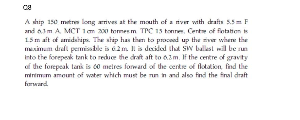 Solved A ship 150 metres long arrives at the mouth of a | Chegg.com