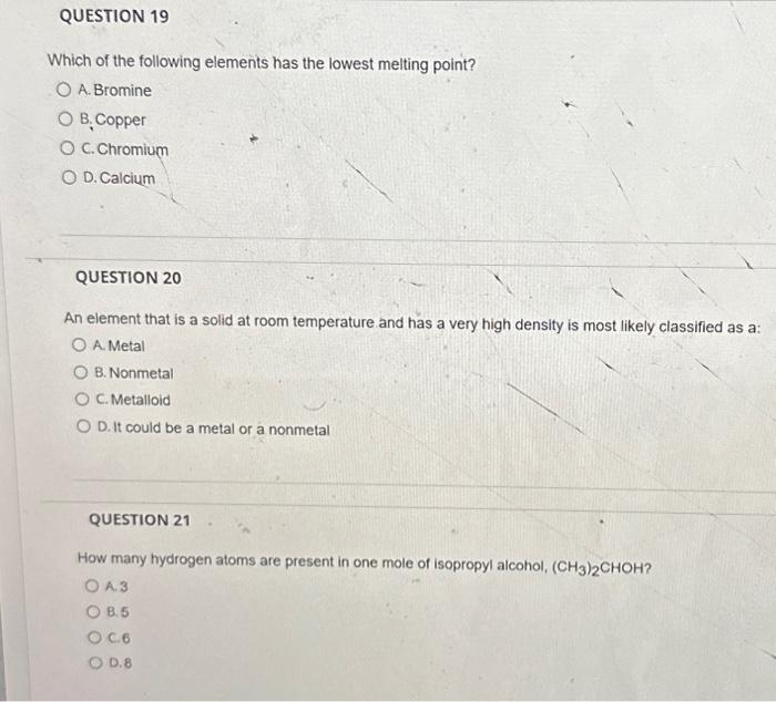 Solved Which of the following elements has the lowest | Chegg.com