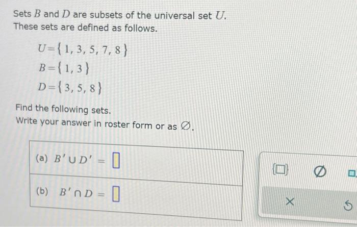 Solved Sets B and D are subsets of the universal set U. | Chegg.com