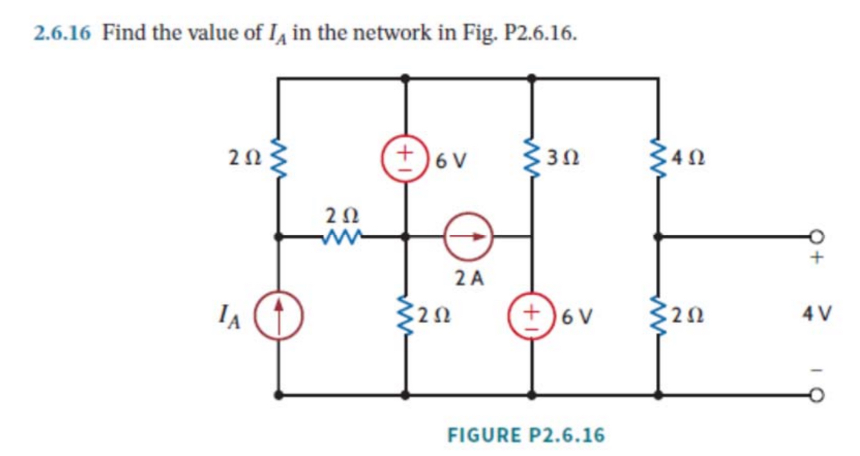 Solved 2.6.16 ﻿Find the value of IA ﻿in the network in Fig. | Chegg.com