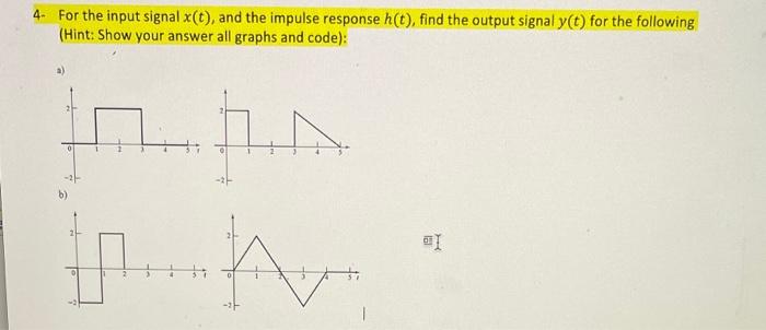 Solved 4- For the input signal x(t), and the impulse | Chegg.com