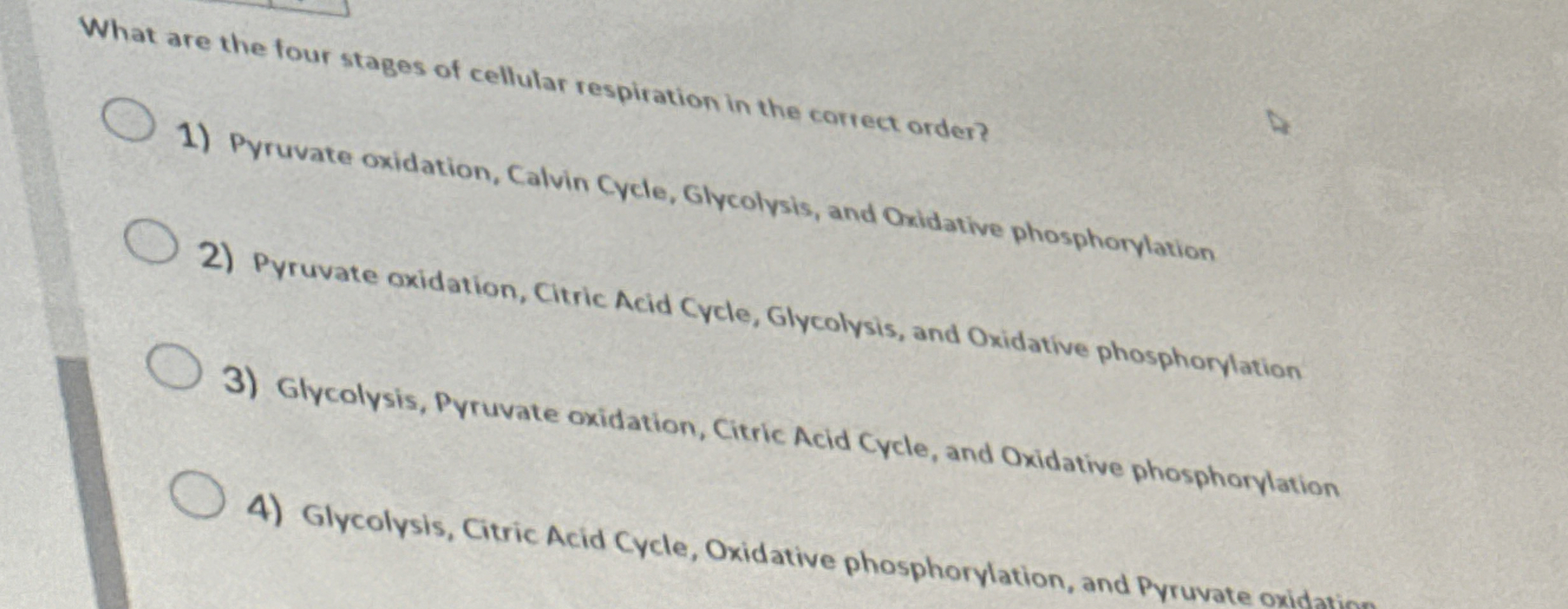 Solved What are the four stages of cellular respiration in | Chegg.com