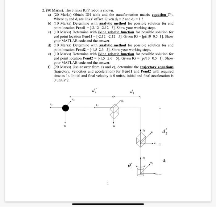 2. (80 Marks). The 3 links RPP robot is shown. a) (20 | Chegg.com