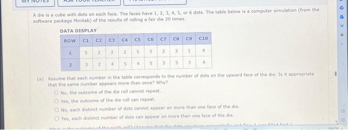 Solved A die is a cube with dots on each face. The faces | Chegg.com