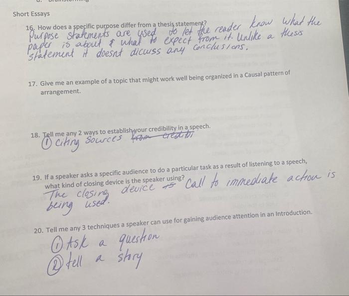 16. How does a specific purpose differ from a thesis | Chegg.com