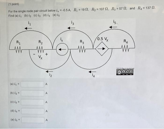 Solved = (1 point) For the single node pair circuit below i, | Chegg.com