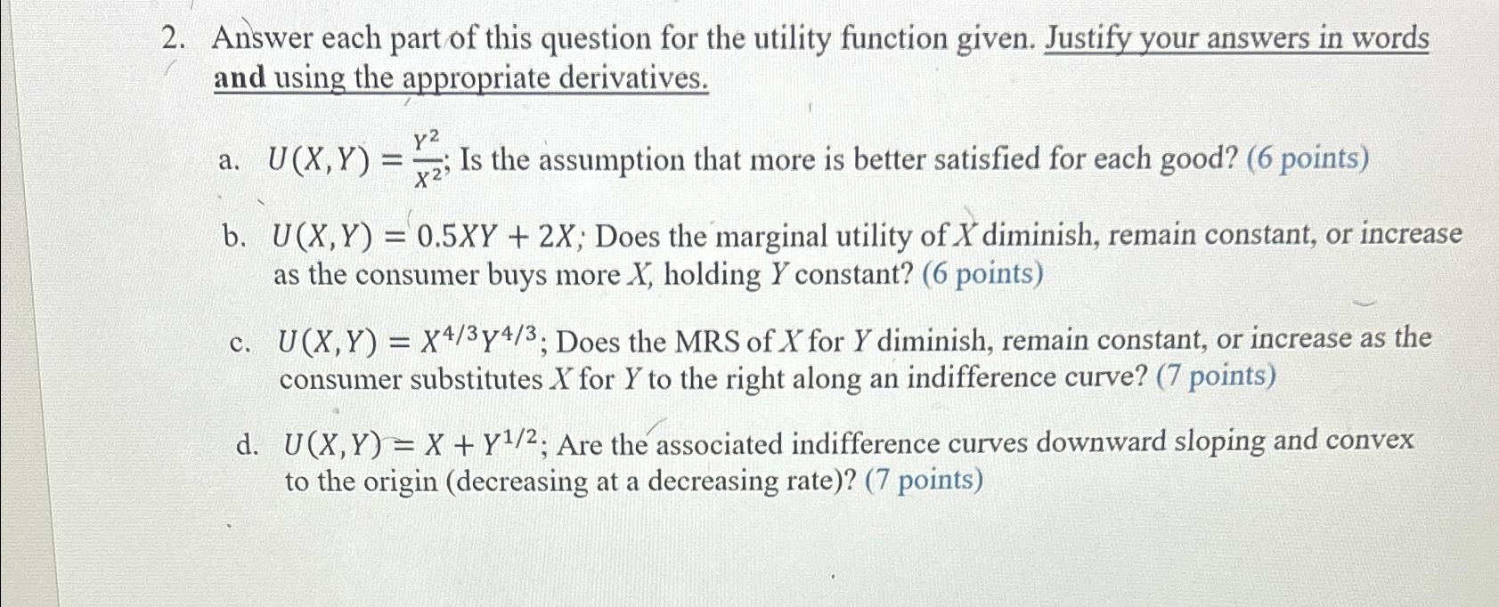 Solved Answer each part of this question for the utility | Chegg.com