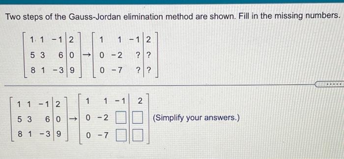 Solved Two steps of the Gauss-Jordan elimination method are | Chegg.com