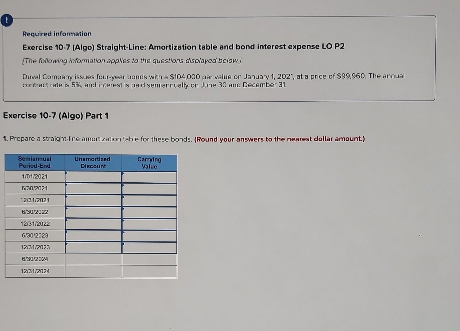 Solved Required information Exercise 10-7 (Algo) | Chegg.com