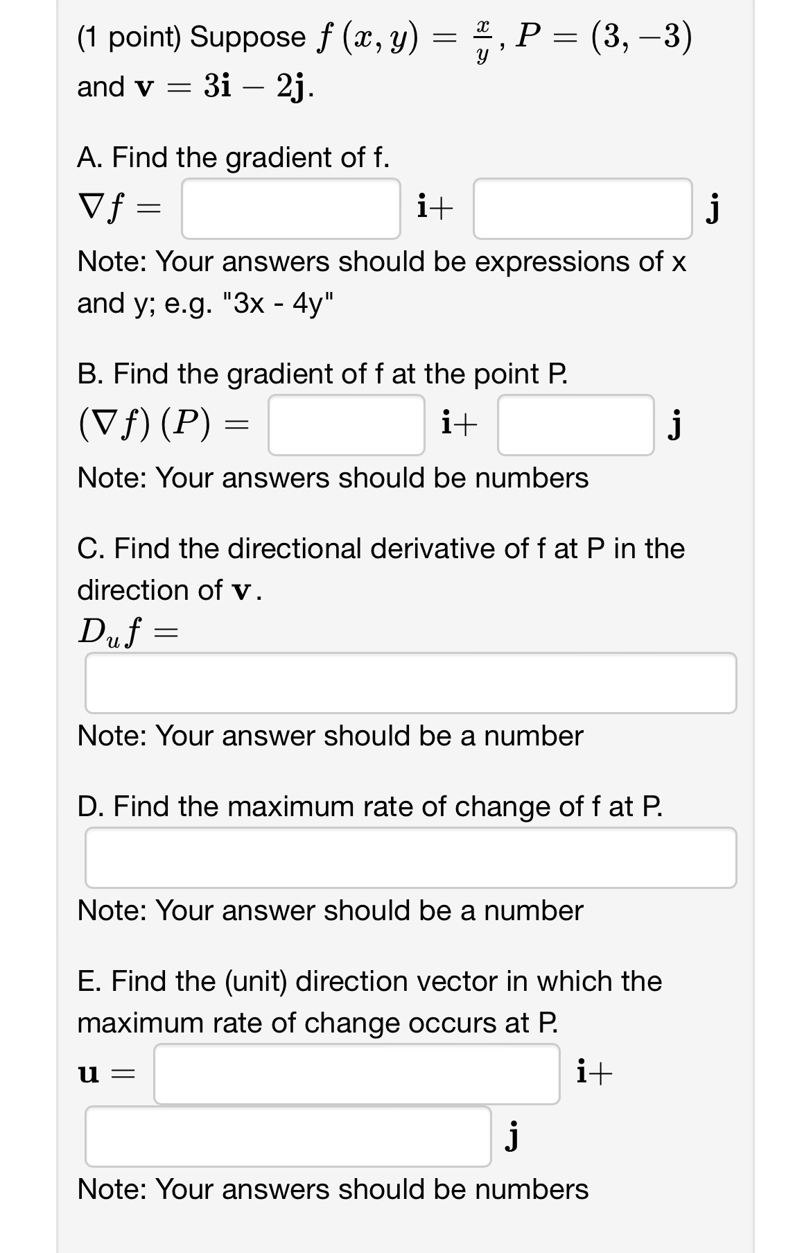 Solved (1 ﻿point) ﻿Suppose f(x,y)=xy,P=(3,-3) ﻿and | Chegg.com