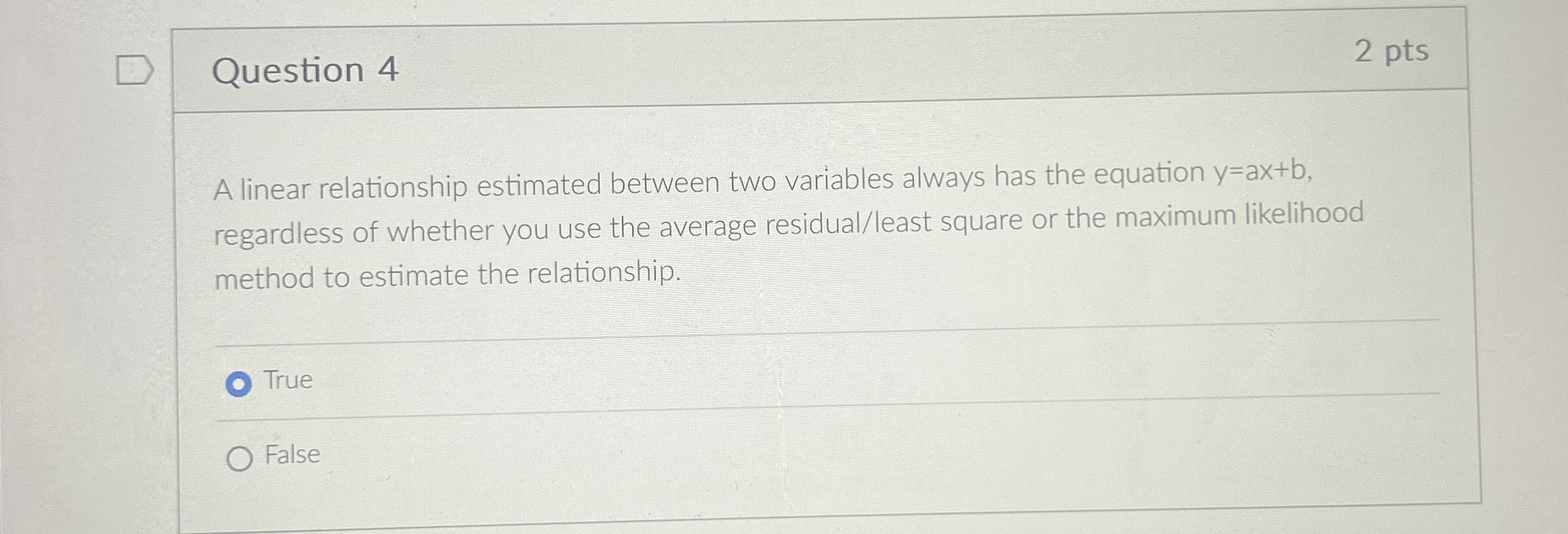 Question 42 ﻿ptsA linear relationship estimated | Chegg.com