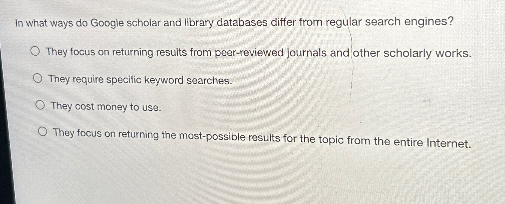 Solved In what ways do Google scholar and library databases | Chegg.com