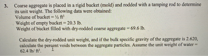Solved Coarse aggregate is placed in a rigid bucket (mold) | Chegg.com