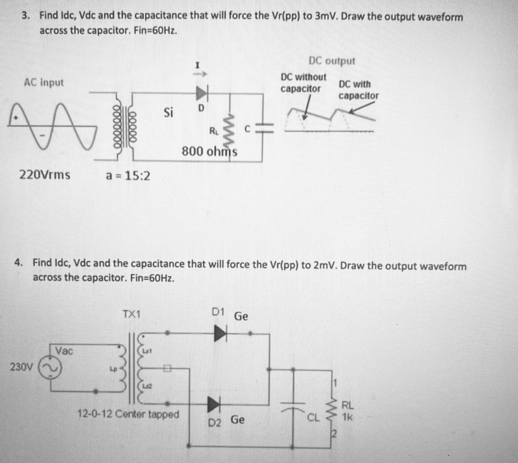 Solved Find Idc, Vdc and the capacitance that will force the | Chegg.com